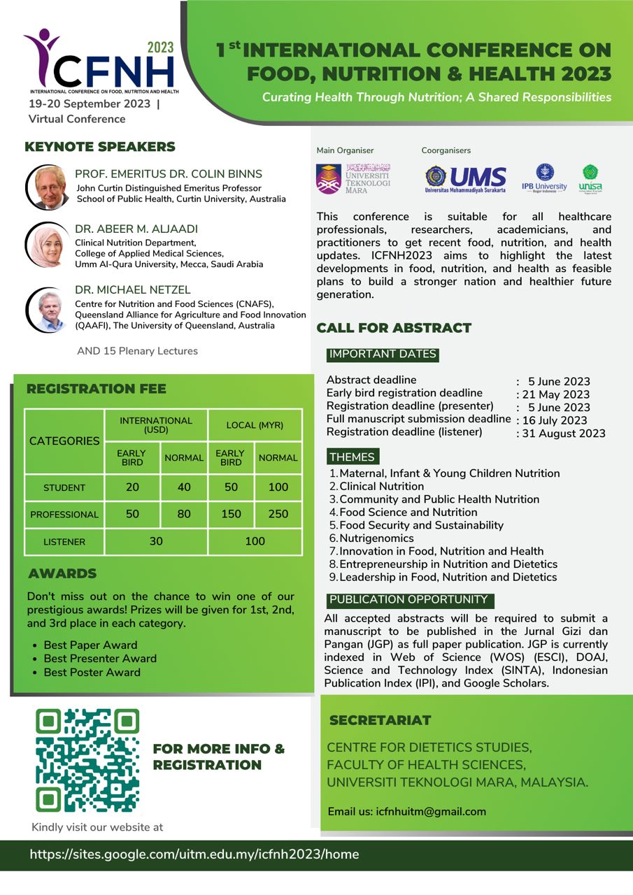 1ST INTERNATIONAL CONFERENCE ON FOOD, NUTRITION AND HEALTH 2023 (ICFNH ...